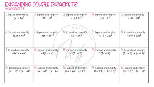 Expanding Double Brackets Worksheets | Teaching Resources