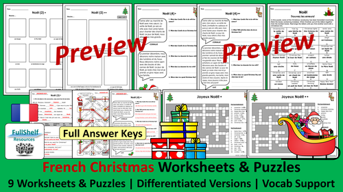 French Christmas Noel Worksheets Puzzles | Teaching Resources