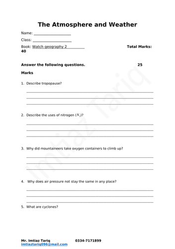 Unit 3 The Atmosphere and Weather | Teaching Resources