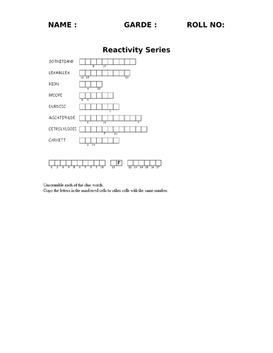 Puzzle REACTIVITY SERIES CROSS WORD REACTIVITY SERIES IGCSE CHEMISTRY ...