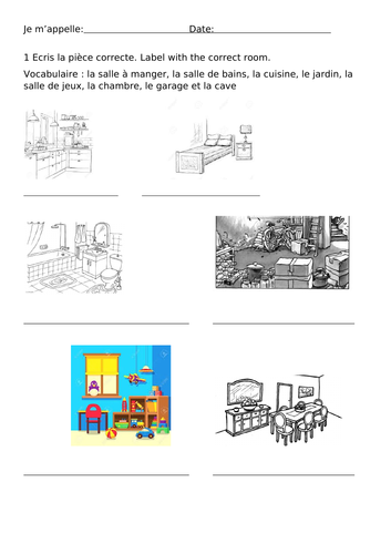 les pieces de la maison, la famille et le verbe etre (je, tu, 3rd ...