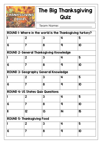 THANKSGIVING QUIZ | Teaching Resources
