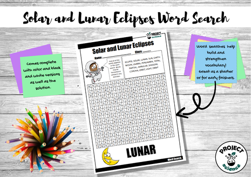 Solar and Lunar Eclipses Word Search | Teaching Resources
