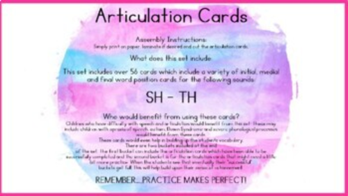 56 ARTICULATION CARDS (SH - TH sounds with Visual Cues) Speech Therapy ...
