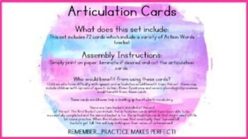 72 ARTICULATION CARDS (Verbs Action Words) Speech Therapy | Teaching ...