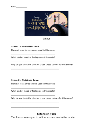 The Nightmare Before Christmas Media Study | Teaching Resources