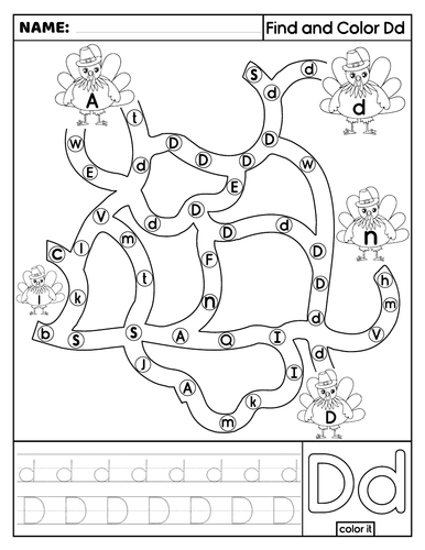 Alphabet Mazes Worksheets D , Turkey Letter Recognition, Turkey Maze ...