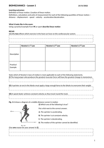 Descriptors of Linear Motion | Teaching Resources