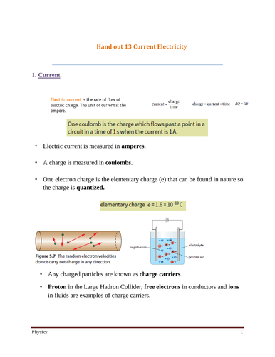 A Level Current Electricity | Teaching Resources