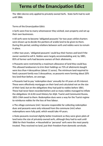 Emancipation of the Serfs 1861 - A Judgement - Alexander II | Teaching ...