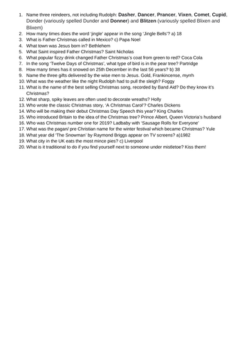 2022 Christmas Quiz! | Teaching Resources