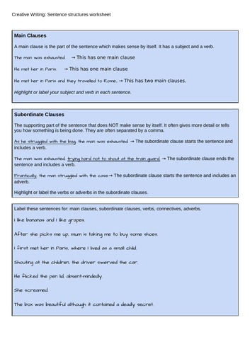 Creative Writing: Varying Sentence Types | Teaching Resources