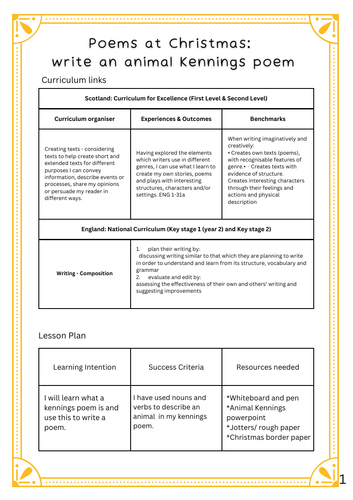 Poems at Christmas: write an animal kennings poem LESSON PLAN ... Poems at Christmas: write an animal kennings poem LESSON PLAN ...
