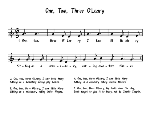 One Two Three O'Leary - Boomwhacker Play Along Video and Sheet Music ...