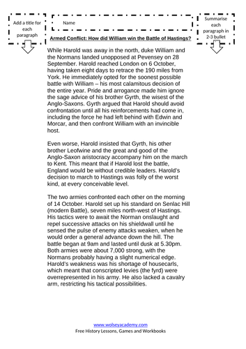 History Guided Reading - Battle of Hastings | Teaching Resources