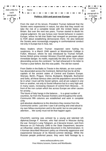 History Guided Reading - Politics – USA and post war Europe – Odd Arne ...