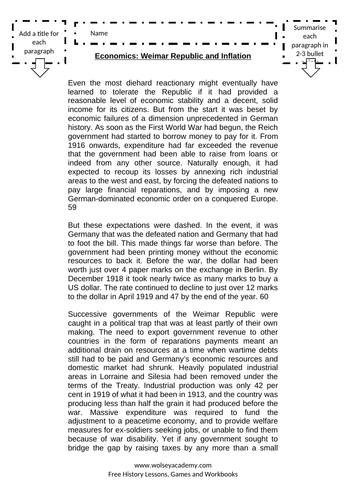 History Guided Reading - Economics – Inflation ion Weimar Germany – RJ ...