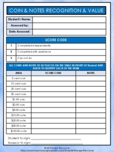 Money Skills & Budgeting Assessment -Life Skills ABA Autism SPED ...