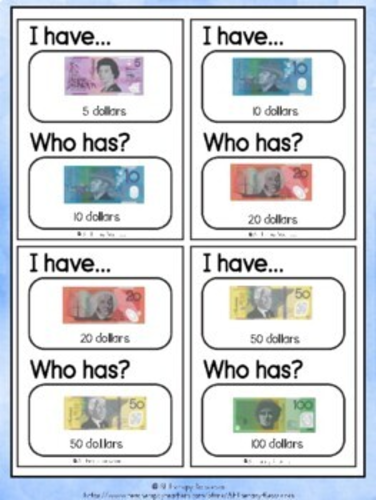 I have Who has Card Game - Money and Counting - Life Skills Autism ...