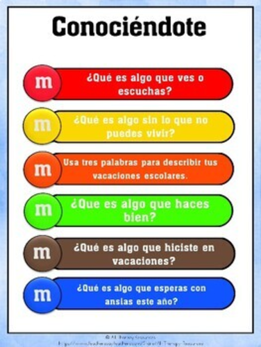 SPANISH VERSION -M&M Back to School - Getting to Know You Team Build ...