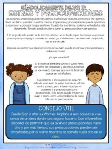 SPANISH VERSION - Worries Airplane Lesson & Craft CBT Counseling ...