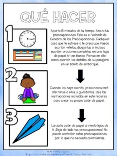 SPANISH VERSION - Worries Airplane Lesson & Craft CBT Counseling ...