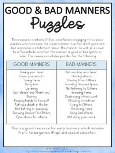 Good & Bad Manners | Three Piece Puzzles | Character Development ...