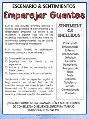 SPANISH VERSION Mitten Match Scenario and Feelings - Winter Counseling ...