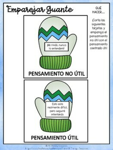 SPANISH VERSION -Helpful vs Unhelpful Thoughts Mitten Match - Winter ...