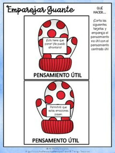 SPANISH VERSION -Helpful vs Unhelpful Thoughts Mitten Match - Winter ...