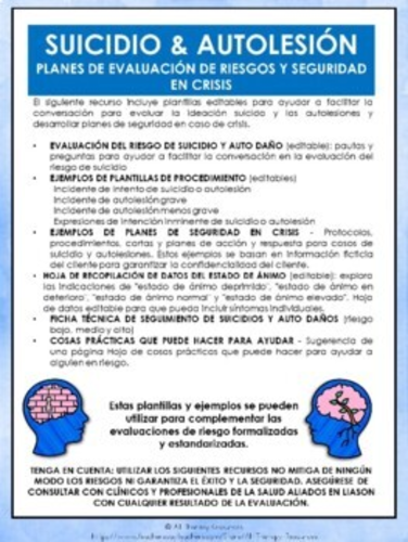SPANISH VERSION Suicide & Self Harm Risk Assessment and Crisis Safety ...