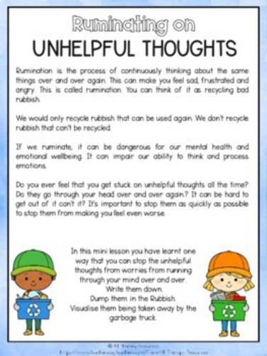 Unhelpful Thoughts Brain Dump | Self-Esteem CBT Mini Lesson Activity ...