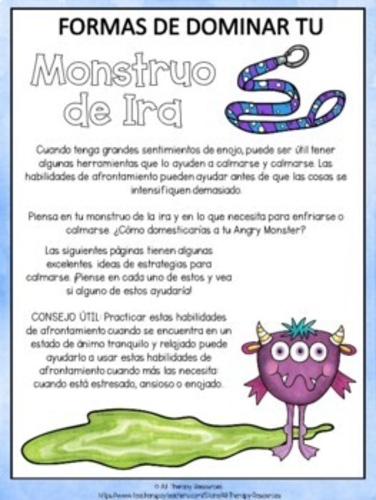 SPANISH VERSION Anger Monster Lesson Activity | Workbook Craft Anger ...