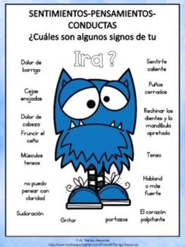 SPANISH VERSION Anger Monster Lesson Activity | Workbook Craft Anger ...