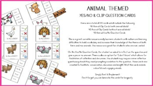 Animal Themed - Yes/No & Clip Question Cards (over 120 cards) - Speech ...