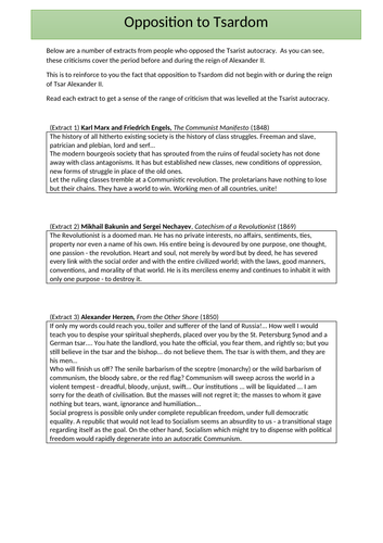 Alexander II - Emergence of Opposition (Early reign) | Teaching Resources