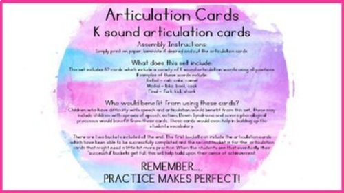 K Sounds - Articulation Cards with Visual Cues - Speech Therapy - All ...
