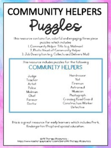 Community Helpers - Three Piece Puzzles - Early Learning & Autism ...