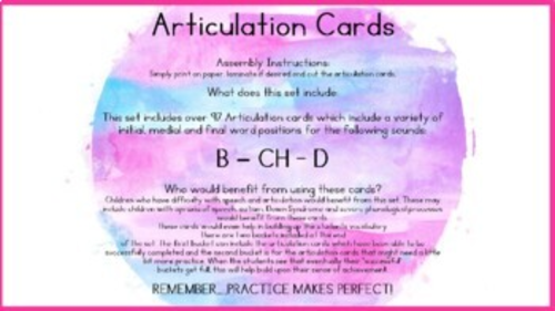 97 ARTICULATION CARDS (B - CH - D sounds with Visual Cues) Speech ...