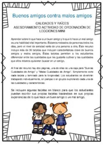 SPANISH VERSION GOOD FRIENDS vs BAD FRIENDS Qualities - Counseling Mini ...