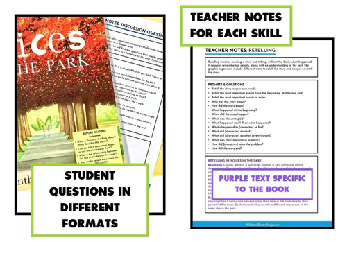 Voices in the Park Book Activities - Reading Comprehension and Literacy ...