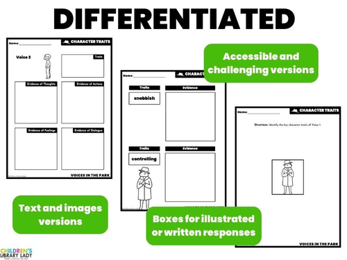 Voices in the Park Character Traits Activities | Teaching Resources