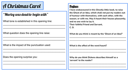 A Christmas Carol Preface - Worksheet | Teaching Resources