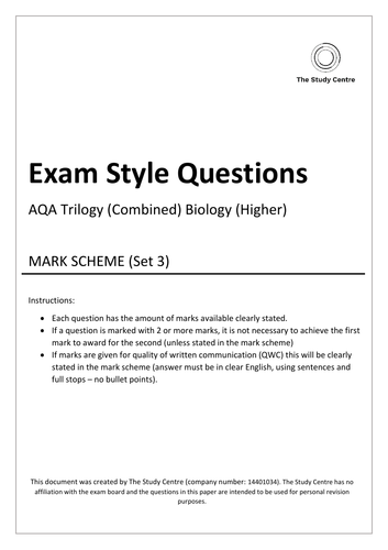 Original Exam Style Questions: AQA Trilogy Combined Biology Higher ...