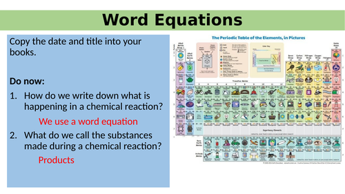 Word equation writting - Entry Level certificate AQA - Component 3 ...