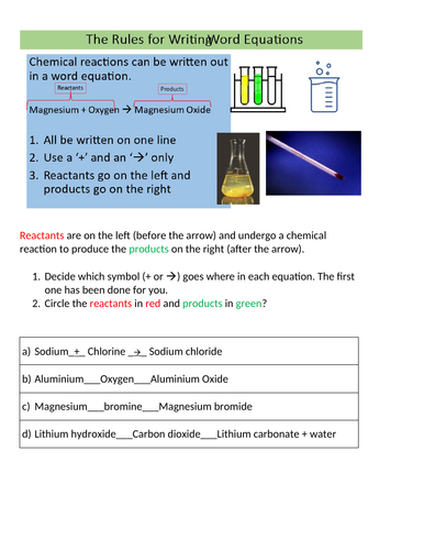 Word equation writting - Entry Level certificate AQA - Component 3 ...