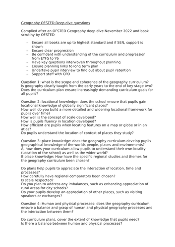 Geography OFSTED Deep dive questions | Teaching Resources