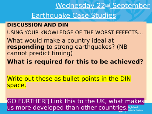 AQA 1A Earthquake Case Studies (Lesson 4/5) | Teaching Resources