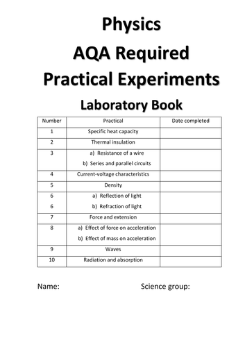 Physics Required Practical Workbook Aqa Teaching Resources