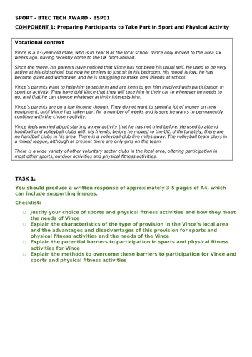 Sport BTEC Tech Award Jan23 Set Assignment Level 1/2 | Teaching Resources